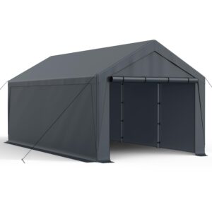 raxmolo 10x20ft heavy duty carport, portable garage with removable sidewalls and doors for car, truck, suv, uv resistant waterproof carport canopy for outdoor, all-season tarp for car (gray)