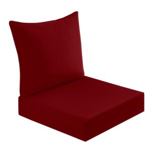 downluxe outdoor deep seat cushions set, waterproof memory foam patio furniture cushions with zipper for outdoor chair sofa, 24" x 24", burgundy, 2 piece set