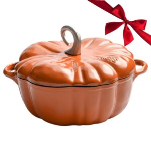 4qt pumpkin dutch oven –pumpkin cast iron dutch oven –pumpkin shape cooking pot enamel pot – enamelled cooking pot –serves 3-5, christmas decorative pots gifts