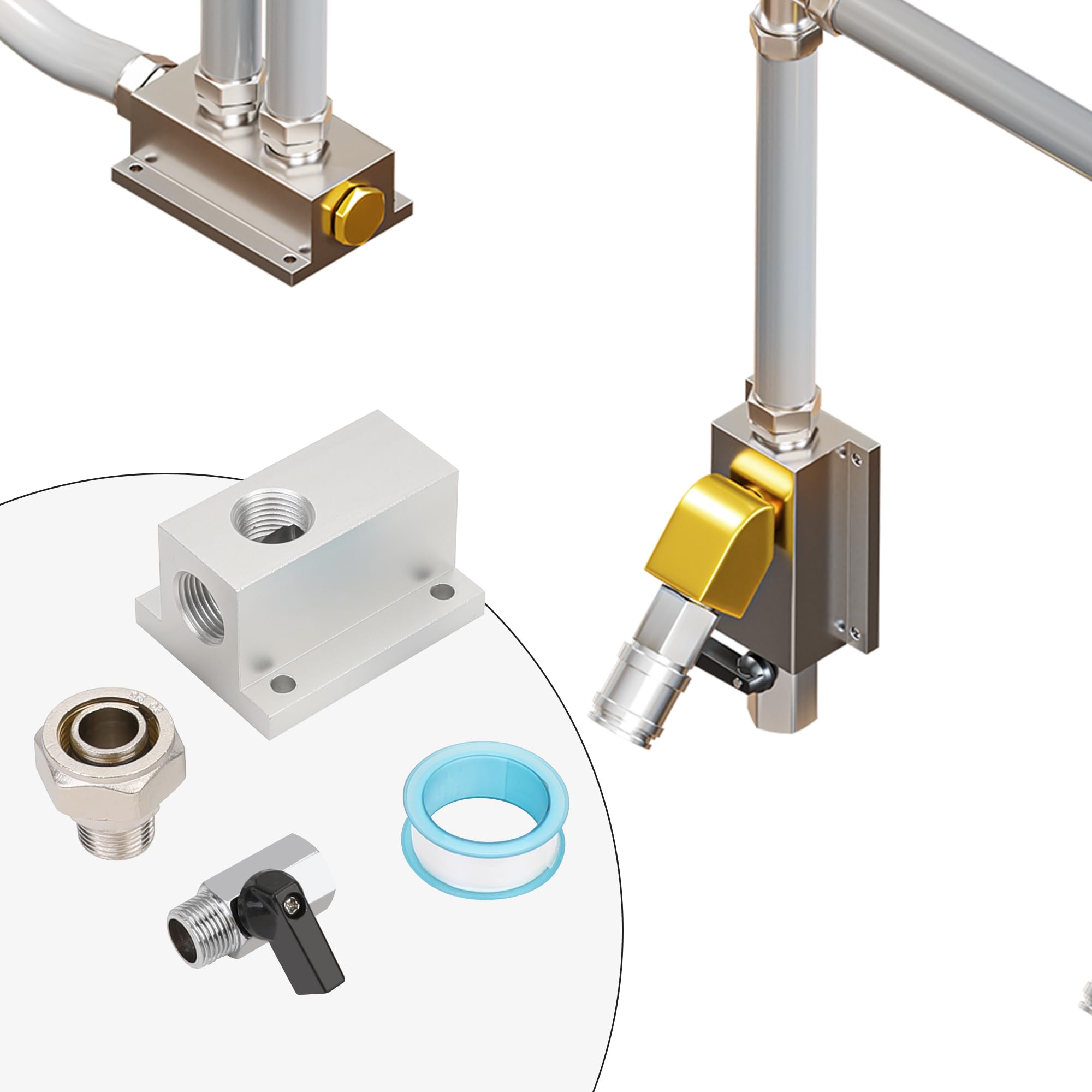 HOOTSUM Compressed Air Outlet Kit for 3/4 Inch Tubing System with 1/2 Inch NPT Outlet Port, Equipped with Straight Air Piping Fittings and Ball Valve