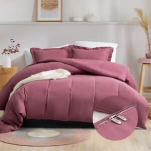 l&son duvet cover set 3 pieces all season warm breathable and soft material brushed microfiber 3 pieces - queen size rose pink