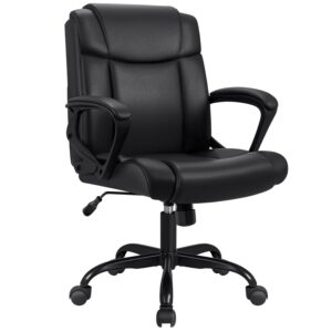 victone home office chair mid back pu-leather computer desk chair, height adjustable ergonomic executive chair with padded armrests lumbar support