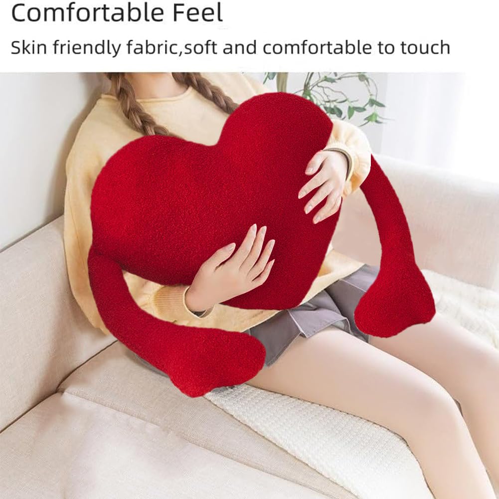 Gujuja Heart Shape Decor Pillows Plush Heart Throw Pillows Cushion Sofa Window Cushion Valentine's Day Gift,19.6 * 15.7 Inches (Red)