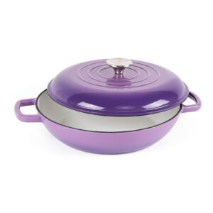 ailiboo enameled cast iron dutch oven,3 quart dutch oven pot with lid, round dutch oven cast iron pot with non stick enamel coating for bread baking, graduated purple dutch oven for kitchen