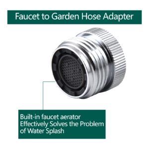 SNUTUYA Faucet Adapter with Aerator, Sink Faucet to Garden Hose Adapter, Faucet Adapter to Garden Hose for Kitchen and Bathroom, hose attachment to sink，3/4" GHT Thread Chrome.