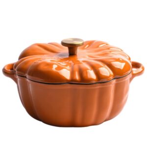 enameled cast iron dutch oven with lid –pumpkin cocotte – non stick dutch oven pot – sturdy ovenproof stockpot cookware – enamelled cooking pot – oversized handles (1.6-quart)