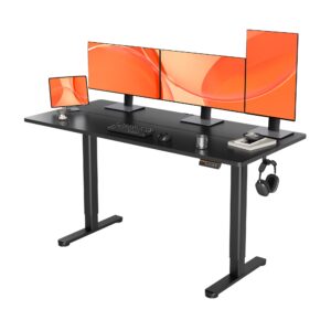 ydn electric standing desk, adjustable height stand up desk, 63x24 inches sit stand home office desk with splice board,black top