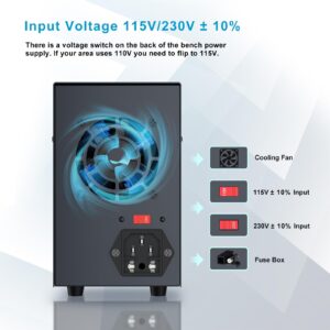 DC Power Supply, Bench Power Supply with Encoder Knob, Adjustable Regulated Power Supply with 5V 3.6A USB & Type-C Quick-Charge, Variable Power Supply with Overcurrent Protection (0-30V 0-10A)