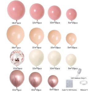 151Pcs Blush Pink Balloons Garland Arch Kit, Retro Dusty Pink Nude Rose Gold Ivory White Confetti Latex Balloons for Girls Baby Shower Garden Tea Party Bachelorette Birthday Wedding Decorations