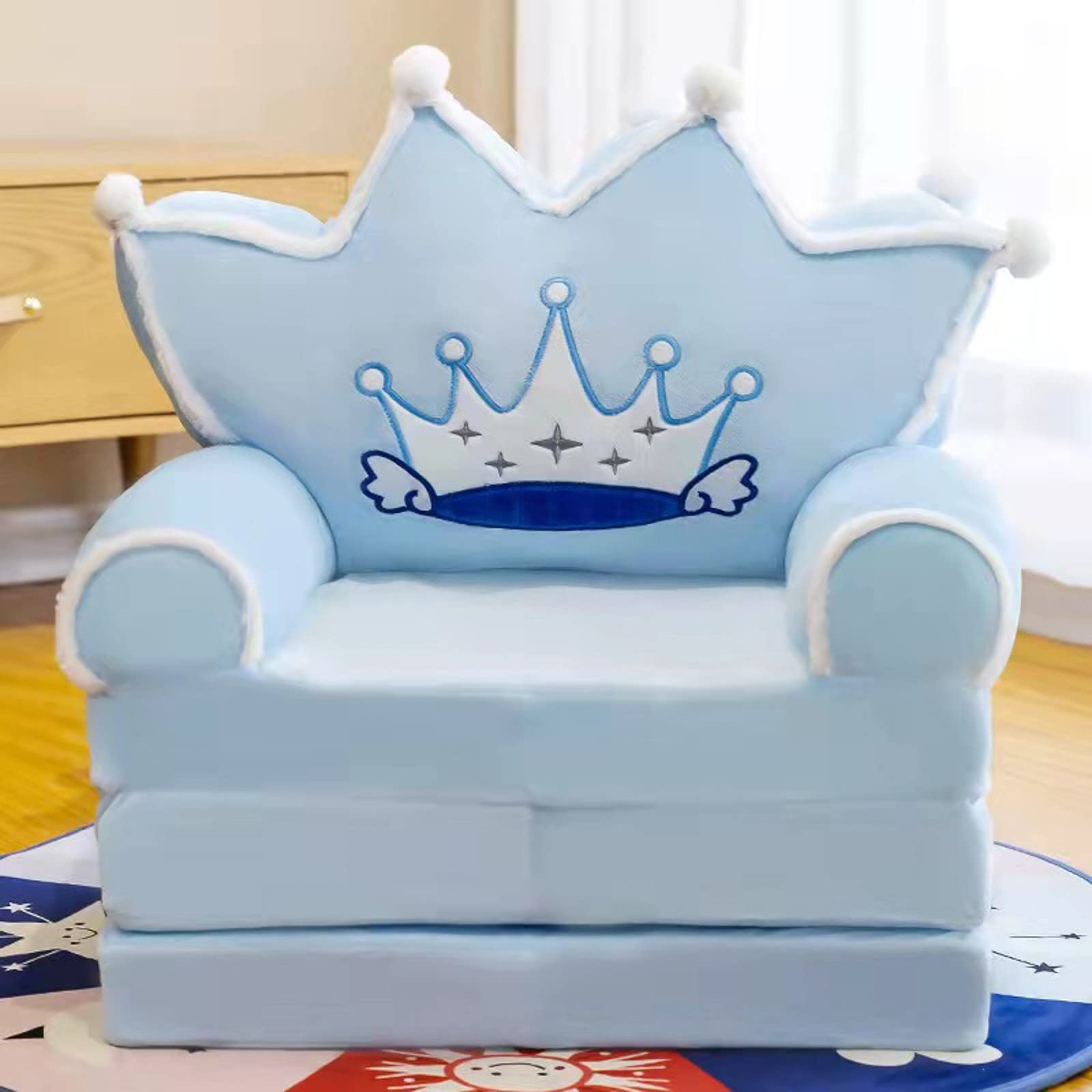 Plush Foldable Kids Sofa Cover Backrest Armchair 2 in 1 Foldable Children Sofa Cute Cartoon Lazy Sofa Children Flip Open Sofa Bed for Living Room Bedroom Without Liner Filler Recliner,Z1-E,One Size