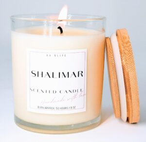 scented candle shalimar # perfume version, elegant womens fragrances, gifts for women, home luxury scents, aesthetic home decor, organic coconut wax candles, long lasting clean 50 hour burn, usa