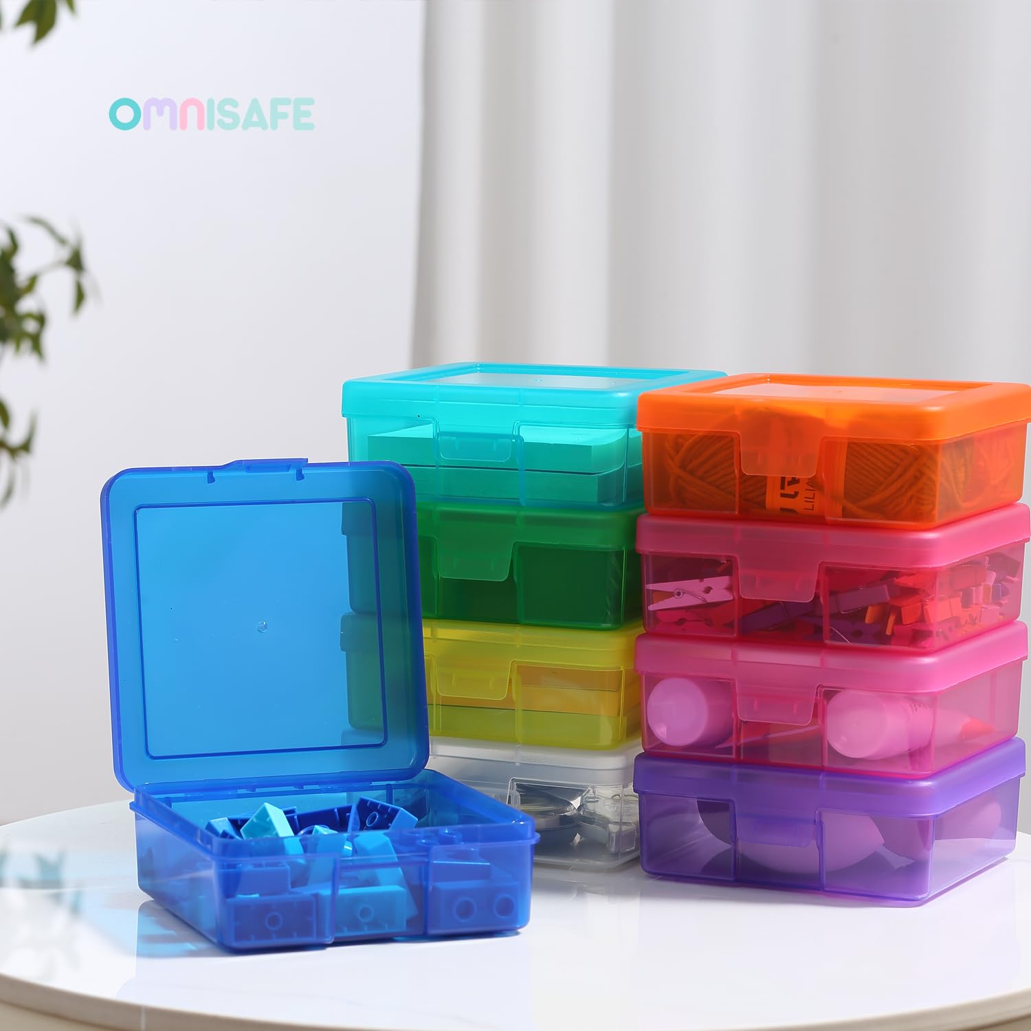 OMNISAFE 18 Pack Small Colored Plastic Hobby Art Craft Organizer, Mini Plastic Storage Containers with Latching Lid, for Pencil Box, Lego, Crayon