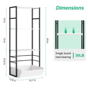 Vrisa White Bookcase 4 Tier Bookshelf with Storage Small Toy Storage Organizer for Books, CDs, Movies Bookcase Storage Organizer Bookshelves for Bedroom Home Office Living Room