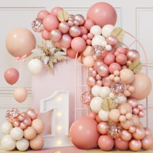 151pcs blush pink balloons garland arch kit, retro dusty pink nude rose gold ivory white confetti latex balloons for girls baby shower garden tea party bachelorette birthday wedding decorations