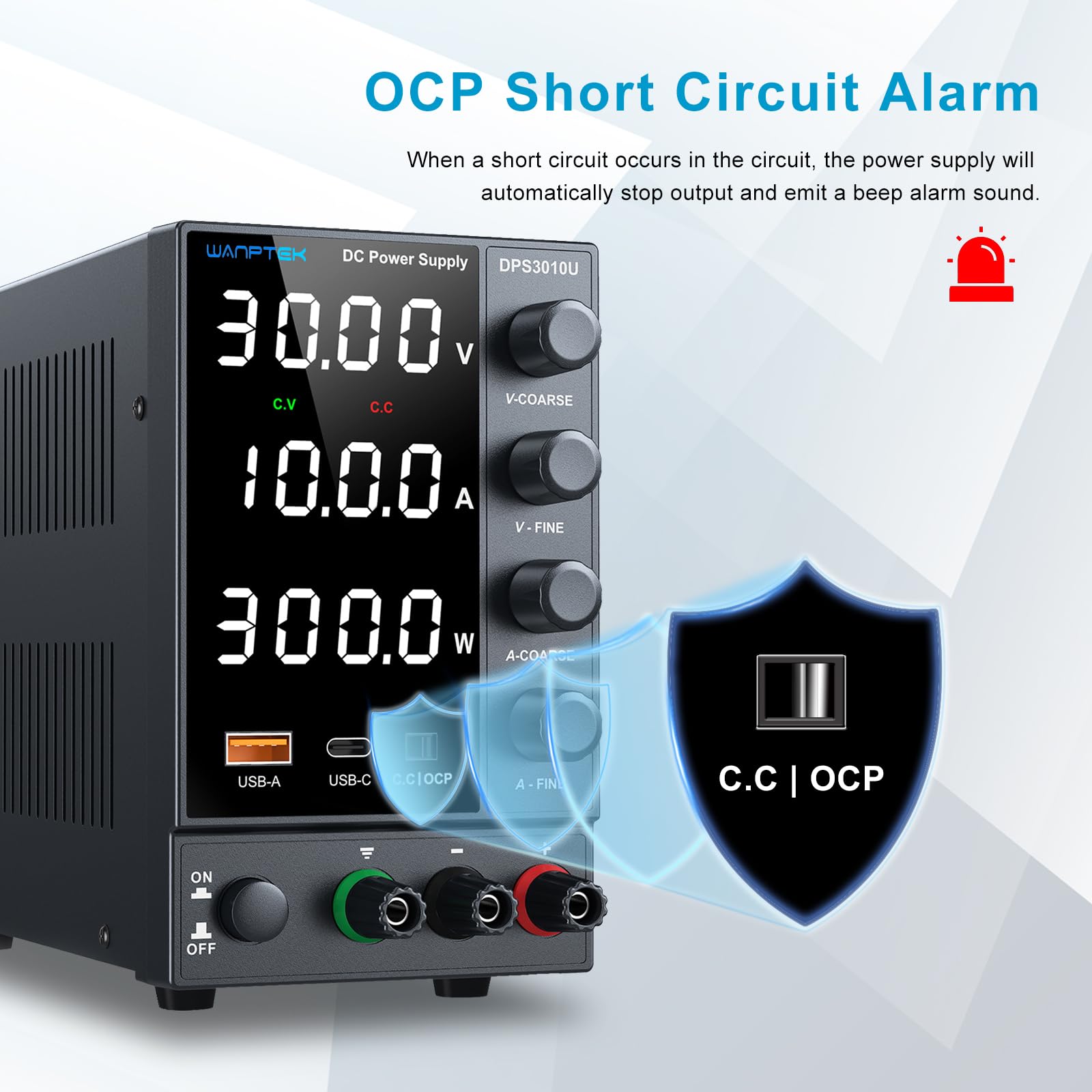 DC Power Supply, Bench Power Supply with Encoder Knob, Adjustable Regulated Power Supply with 5V 3.6A USB & Type-C Quick-Charge, Variable Power Supply with Overcurrent Protection (0-30V 0-10A)