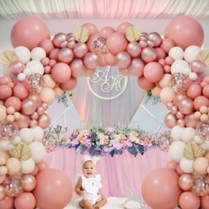 151Pcs Blush Pink Balloons Garland Arch Kit, Retro Dusty Pink Nude Rose Gold Ivory White Confetti Latex Balloons for Girls Baby Shower Garden Tea Party Bachelorette Birthday Wedding Decorations