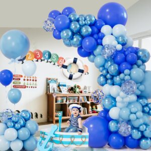 151Pcs Blue Balloon Garland Arch Kit with Different Size Metallic Patel Blue Confetti Balloons for Baby Shower Boys Birthday Wedding Graduation Ocean Themed Party Background Decorations