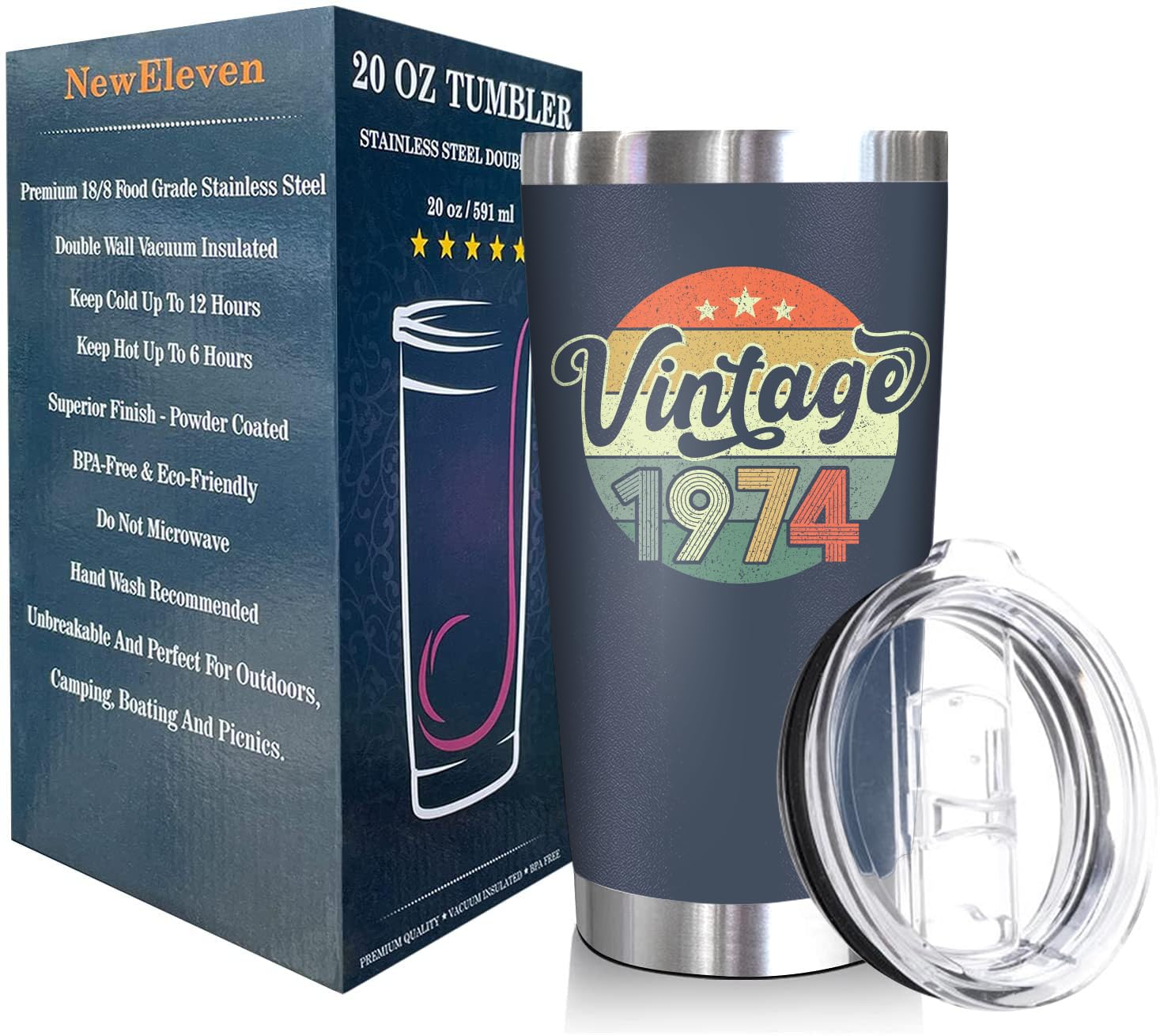 NewEleven 50th Birthday Gifts For Men Women - 1974 50th Birthday Decorations For Men Women - Gifts For Men Women Turning 50-50 Year Old Gifts For Men, Women, Mom, Dad, Wife, Husband - 20 Oz Tumbler