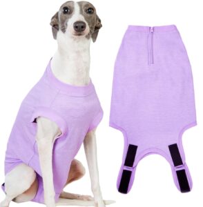 wabdhaly dog surgery recovery suit for medium female spay,anti licking dog surgical recovery onesie,fashion striped purple m