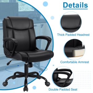 VICTONE Home Office Chair Mid Back PU-Leather Computer Desk Chair, Height Adjustable Ergonomic Executive Chair with Padded Armrests Lumbar Support