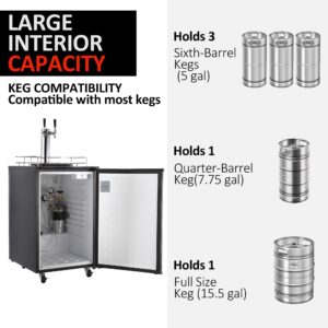 Garvee Beer Kegerator, Dual Tap Draft Beer Dispenser, Full Size Stainless Steel Keg Refrigerator With Drip Tray, CO2 Cylinder, 32°F- 50°F Temperature Control, 170L