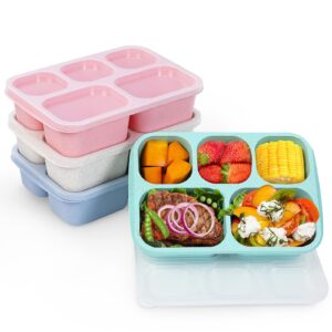 sipomu bento lunch box, 5 compartment food container lunch box meal prep containers wheat straw lunchbox containers with compartments lids microwave safe storage boxes, pack of 4