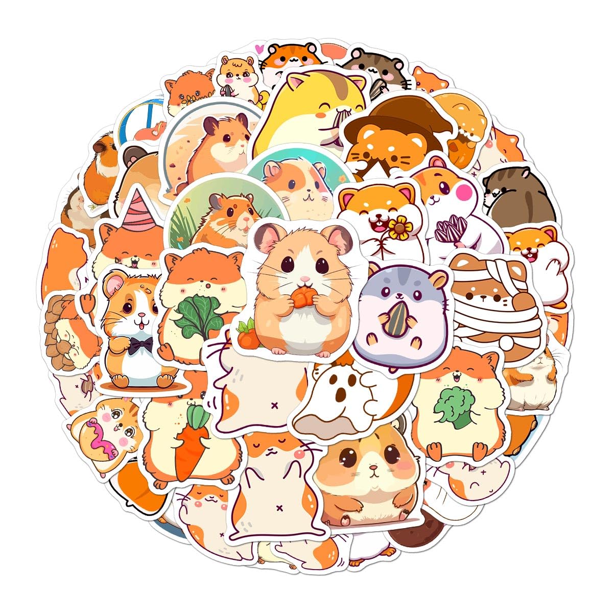 Pack 50 pcs Cute Animal Hamster Stickers for Water Bottles Waterproof Laptop Luggage Computer Cups Phone case Teens Adults Girls Funny Aesthetic Sticker Packs Small Vinyl Decals