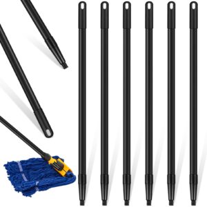 ziliny 6 pcs fiberglass broom handle replacement handle broom stick pole with threaded tip for commercial cleaning, 1" dia x 48" long, black