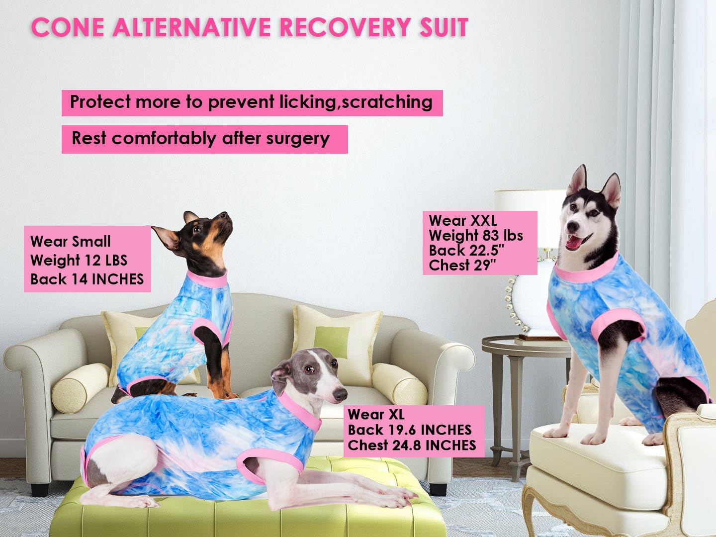 Wabdhaly Dog Surgery Recovery Suit for Small Female Spay,Anti Licking Dog Surgical Recovery Onesie,Tie Dye Blue Pink XS