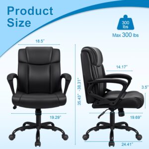 VICTONE Home Office Chair Mid Back PU-Leather Computer Desk Chair, Height Adjustable Ergonomic Executive Chair with Padded Armrests Lumbar Support