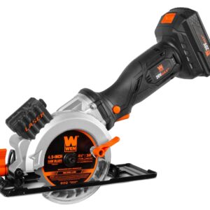 WEN 20V Max 4-1/2-Inch Cordless Mini Circular Saw with 2.0Ah Battery and Charger (20604)