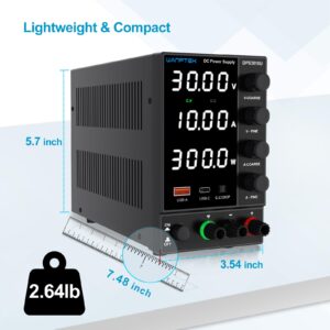 DC Power Supply, Bench Power Supply with Encoder Knob, Adjustable Regulated Power Supply with 5V 3.6A USB & Type-C Quick-Charge, Variable Power Supply with Overcurrent Protection (0-30V 0-10A)