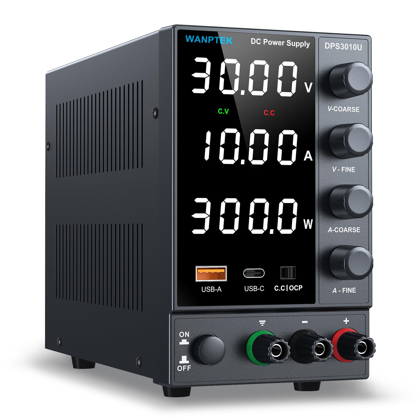 DC Power Supply, Bench Power Supply with Encoder Knob, Adjustable Regulated Power Supply with 5V 3.6A USB & Type-C Quick-Charge, Variable Power Supply with Overcurrent Protection (0-30V 0-10A)