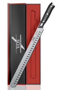 vos 12'' carving & brisket knife - razor sharp german steel butcher & slicing knife with ergonomic handle - perfect for meat, bread, cheese - gift box included - bbq & kitchen essential