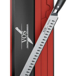 Vos 12'' Carving & Brisket Knife - Razor Sharp German Steel Butcher & Slicing Knife with Ergonomic Handle - Perfect for Meat, Bread, Cheese - Gift Box Included - BBQ & Kitchen Essential