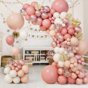 151Pcs Blush Pink Balloons Garland Arch Kit, Retro Dusty Pink Nude Rose Gold Ivory White Confetti Latex Balloons for Girls Baby Shower Garden Tea Party Bachelorette Birthday Wedding Decorations