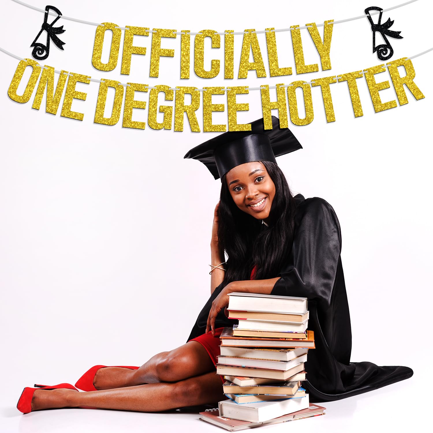 Officially One Degree Hotter Banner, Congrats Grad/Big Degree Energy, 2024 High School/College/Senior Graduation Party Decorations Supplies