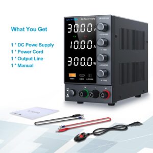 DC Power Supply, Bench Power Supply with Encoder Knob, Adjustable Regulated Power Supply with 5V 3.6A USB & Type-C Quick-Charge, Variable Power Supply with Overcurrent Protection (0-30V 0-10A)