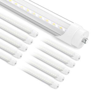 shinestar 10-pack 8ft led bulbs, 44w 6500k daylight, ballast bypass, dual-end, f96t12 led replacement, clear cover