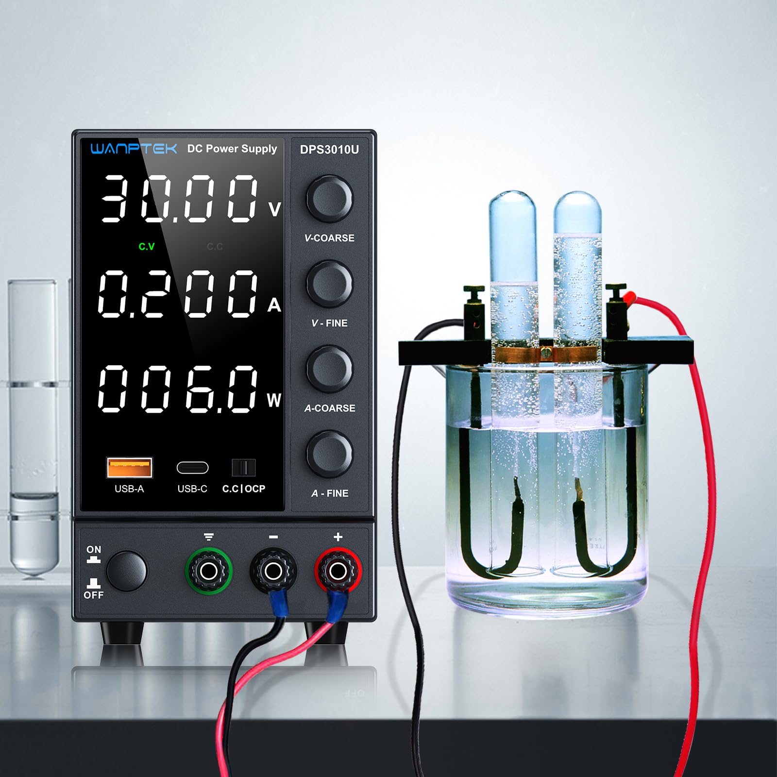 DC Power Supply, Bench Power Supply with Encoder Knob, Adjustable Regulated Power Supply with 5V 3.6A USB & Type-C Quick-Charge, Variable Power Supply with Overcurrent Protection (0-30V 0-10A)