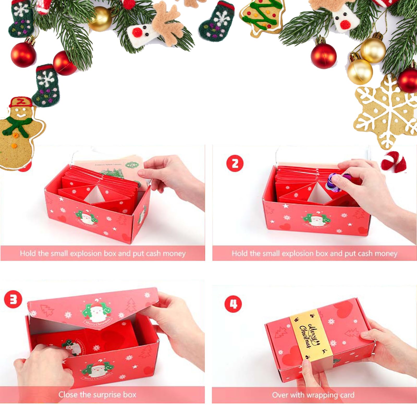 Gocikiko Surprise Gift Box Explosion for Money, Christmas Surprise Gift Box Explosion, Folding Bouncing Red Gift Box Pop-Up Explosion Gift Box for Christmas Birthday Anniversary New Year (10 Box Red)