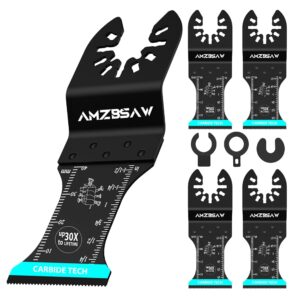 AMZBSAW 5 PCS Carbide Oscillating Tool Blades, Professional Multi Tool Blades Kits for Bolts Screws Hard Material Metal Nails Drywall, Multitool Blades Fit Dewalt Bosch Milwaukee Ryobi