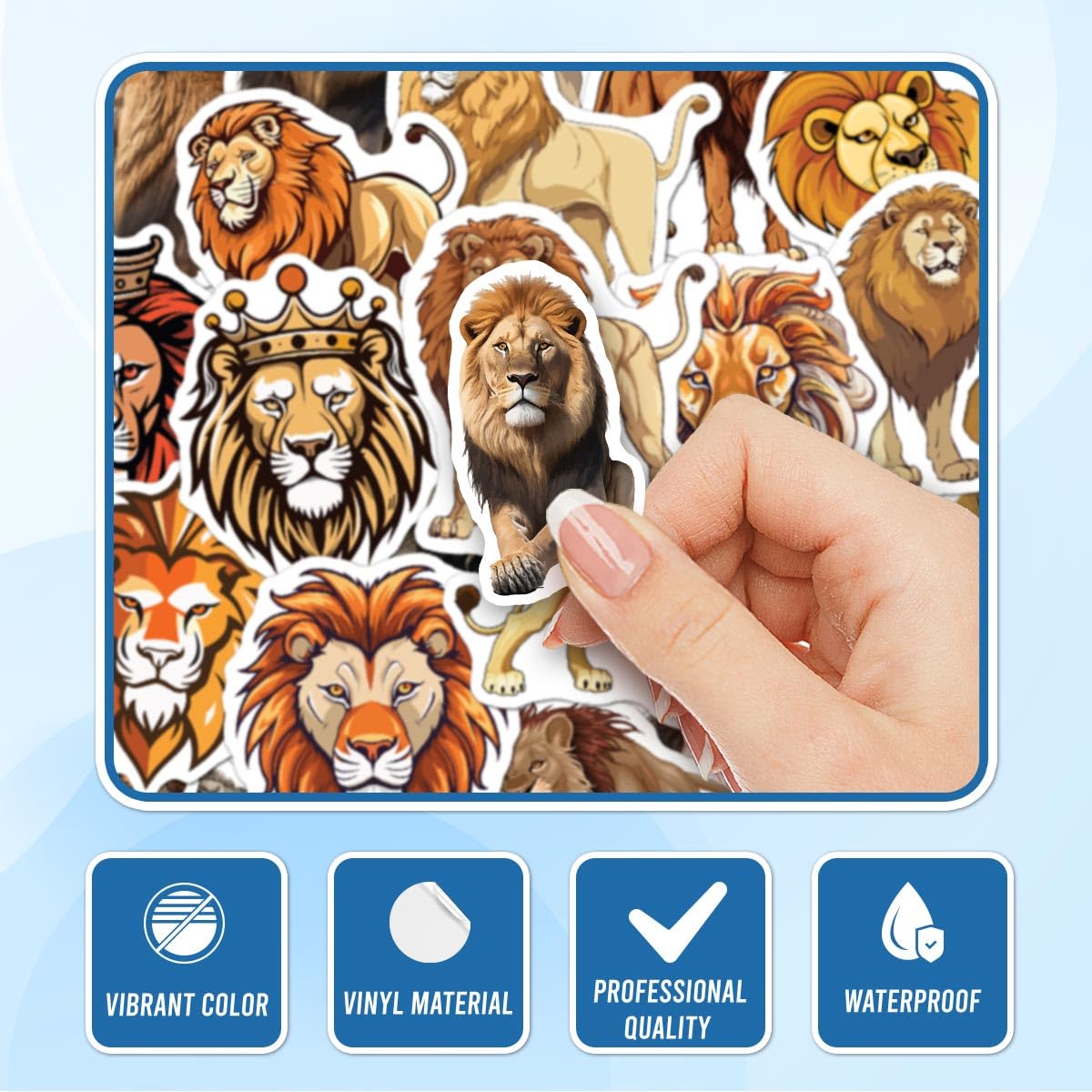 Pack 50 Pcs Cute Animal Lion Stickers for Water Bottles Waterproof Laptop Luggage Computer Scrapbooking Teens Adults Girls Kids Funny Aesthetic Sticker Packs Small Vinyl Decals