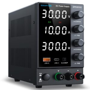 dc power supply, bench power supply with encoder knob, adjustable regulated power supply with 5v 3.6a usb & type-c quick-charge, variable power supply with overcurrent protection (0-30v 0-10a)