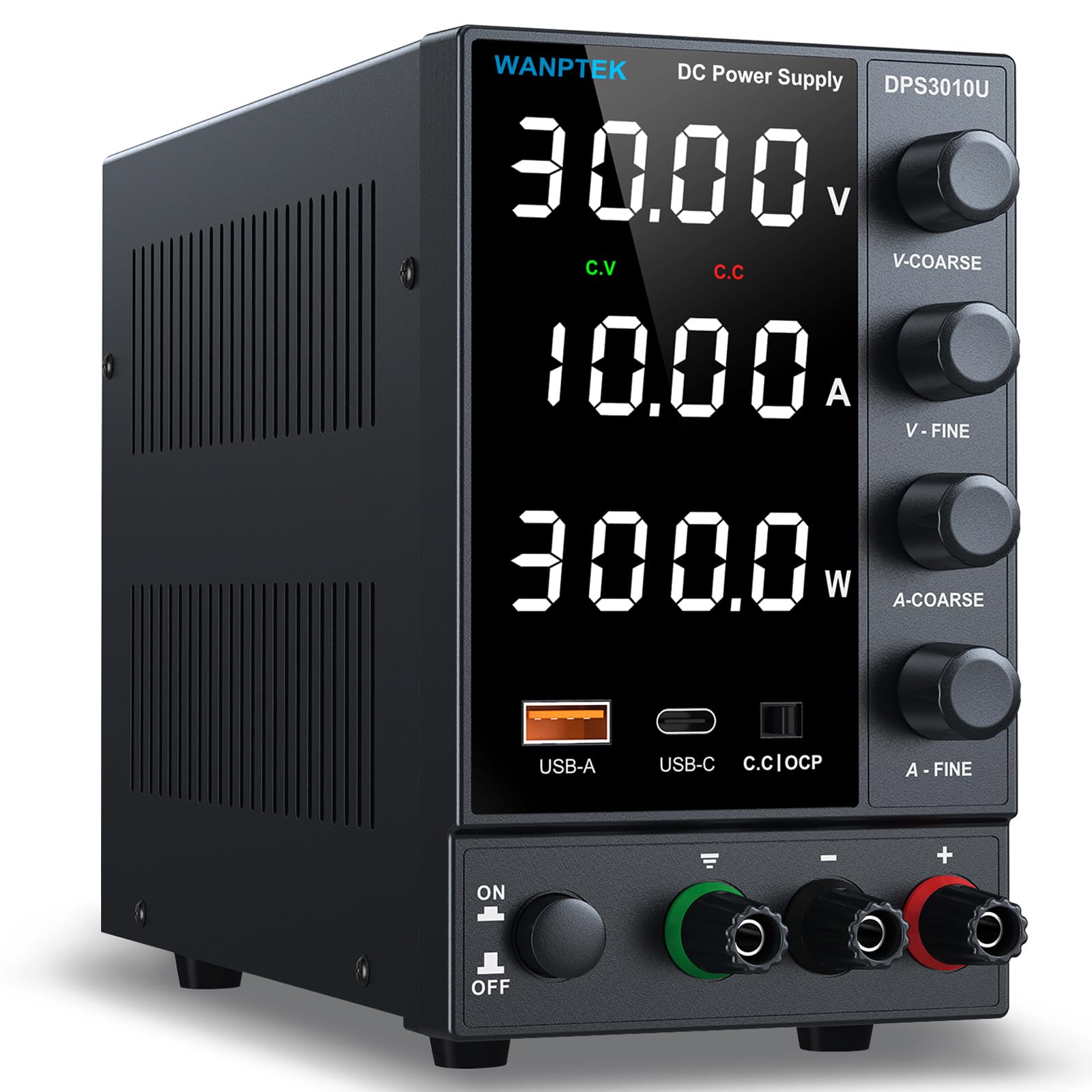 DC Power Supply, Bench Power Supply with Encoder Knob, Adjustable Regulated Power Supply with 5V 3.6A USB & Type-C Quick-Charge, Variable Power Supply with Overcurrent Protection (0-30V 0-10A)