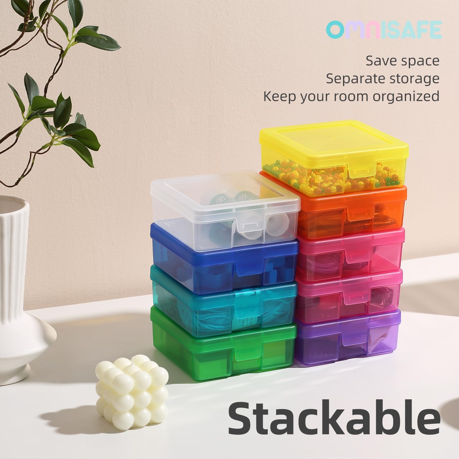 OMNISAFE 18 Pack Small Colored Plastic Hobby Art Craft Organizer, Mini Plastic Storage Containers with Latching Lid, for Pencil Box, Lego, Crayon