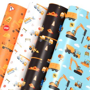 mpanwen construction wrapping paper for boys kids, 8 sheets large truck gift wrap tractor wrapping paper for christmas birthday holiday - 27 x 39.5 inches per sheet