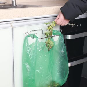 OYSIR Stainless Steel Trash Bag Holder for Kitchen Cabinets Doors and Cupboards, Under Sink Bag Hanger, Portable Trash can, Waste Bins, Wall Adhesive Hanging Garbage Bins, with Wall Sticker Base