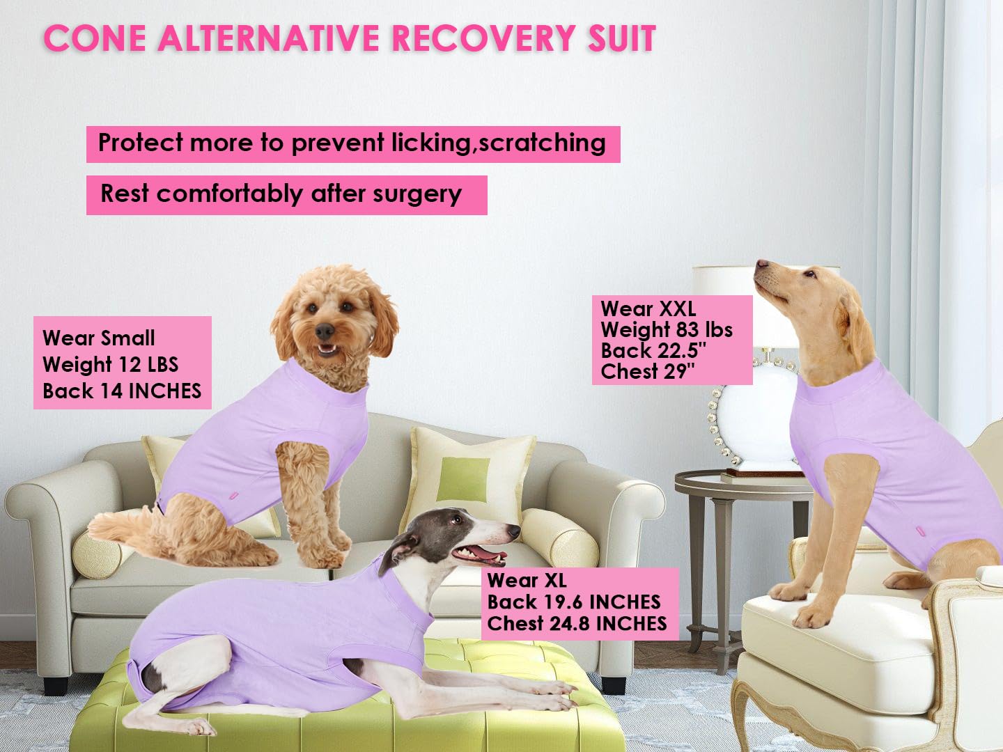 Wabdhaly Dog Surgery Recovery Suit for Large Female Spay,Anti Licking Dog Surgical Recovery Onesie,Fashion Striped Purple L