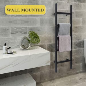 FUIN Wall Mounted 57in Wooden Blanket Ladder Living Room Decorative Farmhouse Quilt Display Holder Rustic Wood Towel Rack for Bathroom, Black